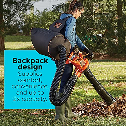BLACK DECKER Electric Leaf Blower Leaf Vacuum and Mulcher 3 in 1 250 mph Airflow 400 cfm Delivery Power Reusable Bag Included Corded BEBL7000